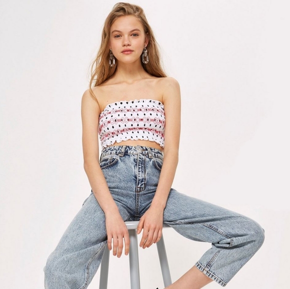 Topshop | Tops | Topshop Spot Shirred Bandeau Top | Poshmark